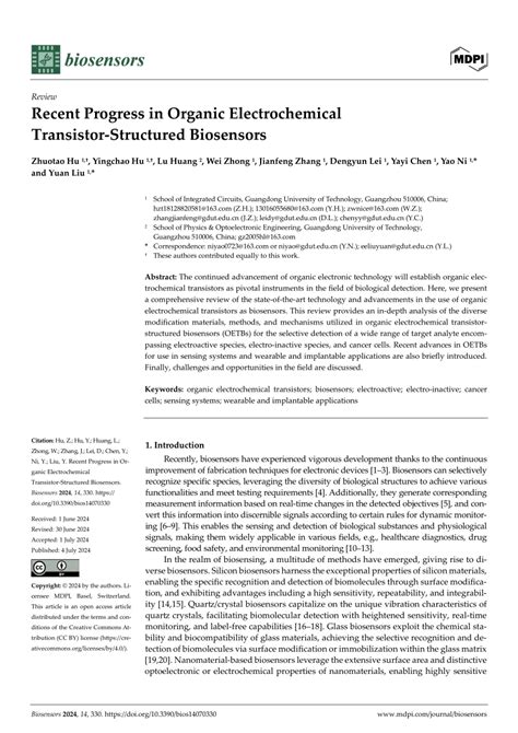 Pdf Recent Progress In Organic Electrochemical Transistor Structured Biosensors