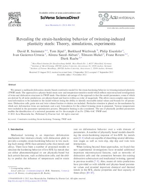 Pdf Strain Hardening Behavior Of Twinning Induced Plasticity Steels