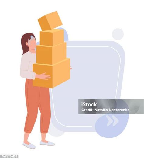 큰 골판지 상자 더미를 들고 겁에 질린 여자는 평평한 문자로 텍스트 상자를 인용합니다 무거운에 대한 스톡 벡터 아트 및 기타 이미지 무거운 나름 상자 Istock