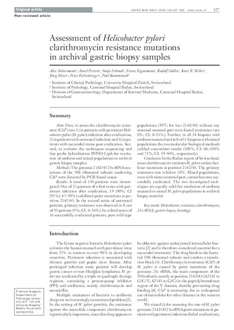 Pdf Assessment Of Helicobacter Pylori Clarithromycin Resistance Mutations In Archival Gastric