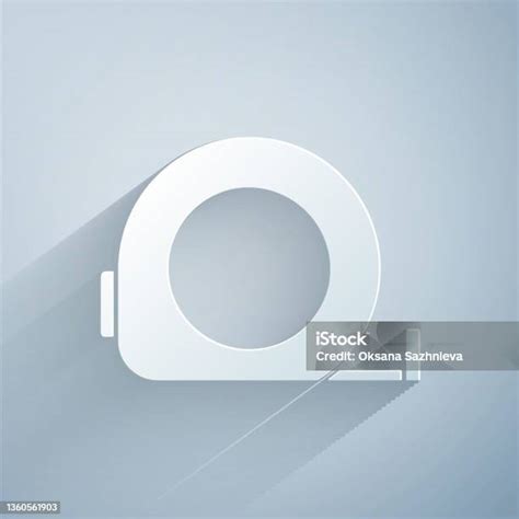 회색 배경에 격리 된 룰렛 구조 아이콘을 잘라 종이 테이프 측정 기호입니다 종이 아트 스타일 벡터 3차원 형태에 대한 스톡 벡터 아트 및 기타 이미지 Istock