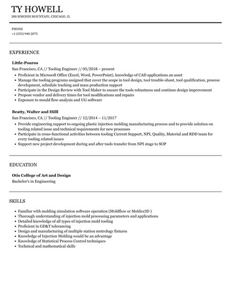 Tooling Engineer Resume Samples Velvet Jobs