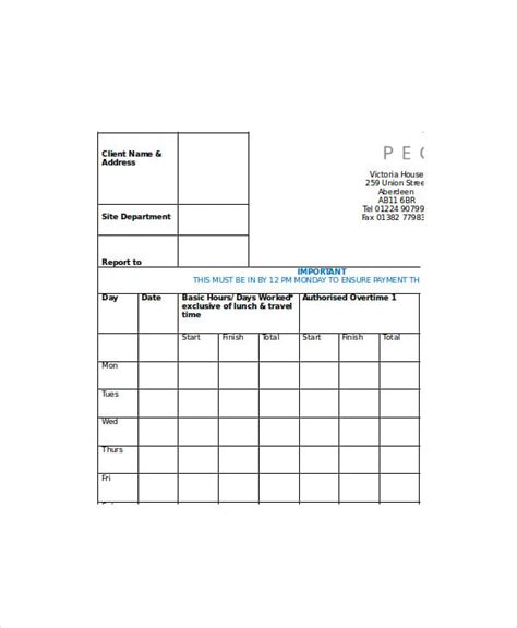 Contractor Monthly Timesheet Template