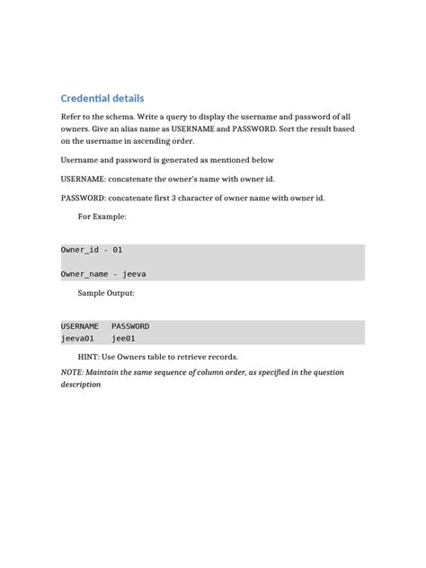 Credential Details Sql Pdf