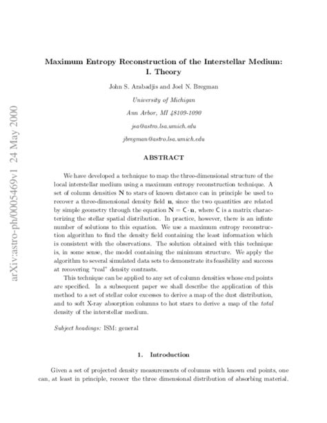 Pdf Maximum Entropy Reconstruction Of The Interstellar Medium I Theory
