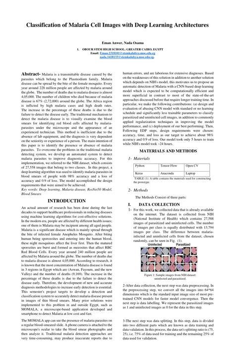Pdf Classification Of Malaria Cell Images With Deep Learning Architectures