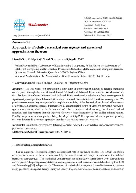 Pdf Applications Of Relative Statistical Convergence And Associated