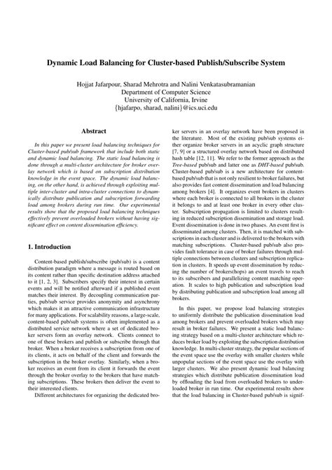 pdf dynamic load balancing for cluster based publish subscribe system