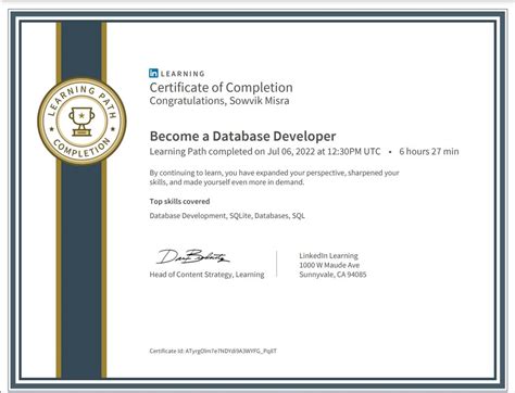 Completed The Databasedeveloper Learning Path From Linkedin Learning