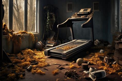 Abandoned Treadmill Junk Food Trash Health Neglect Unhealthy Fat Obesity Overweight