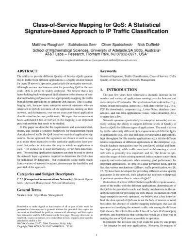 Class Of Service Mapping For Qos A Statistical Citeseerx