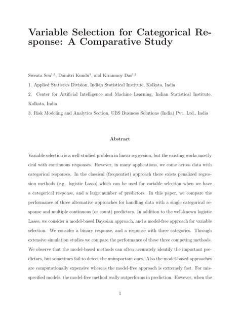 Pdf Variable Selection For Categorical Response A Comparative Study