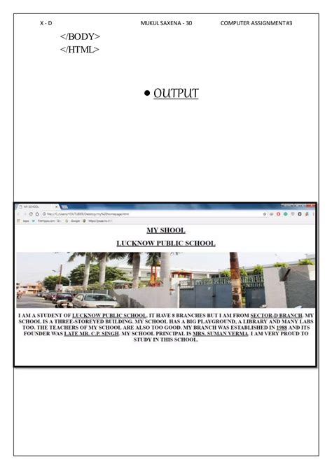 Computer Holiday Homework Of Html Coding And Outputs On My Homepage