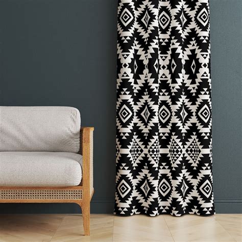 Window Curtains Aztec Motif Curtains Black White Window Treatments