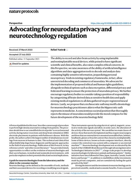 Advocating For Neurodata Privacy And Neurotechnology Regulation Pdf