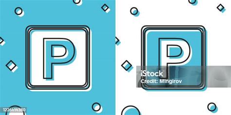파란색과 흰색 배경에 격리 된 검은 색 주차 기호 아이콘입니다 도로 표지판입니다 임의 동적 셰이프 벡터 일러스트레이션 가능성에 대한 스톡 벡터 아트 및 기타 이미지 Istock