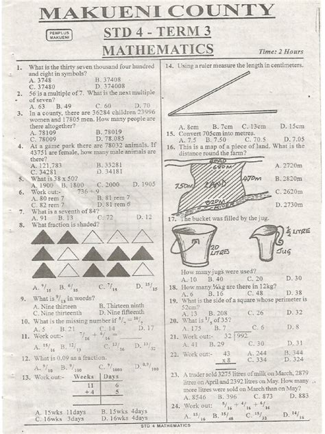 Std 4 Exam 5 Maths Questions Mk Pdf