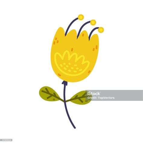 노란 꽃봉오리와 귀여운 단풍 벡터 그림으로 나뭇잎이 있는 꽃 나뭇가지 0명에 대한 스톡 벡터 아트 및 기타 이미지 0명 계절 귀여운 Istock