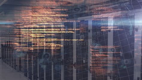 Animation Of Computer Language Over Mathematical Equations And Diagrams Against Server Room
