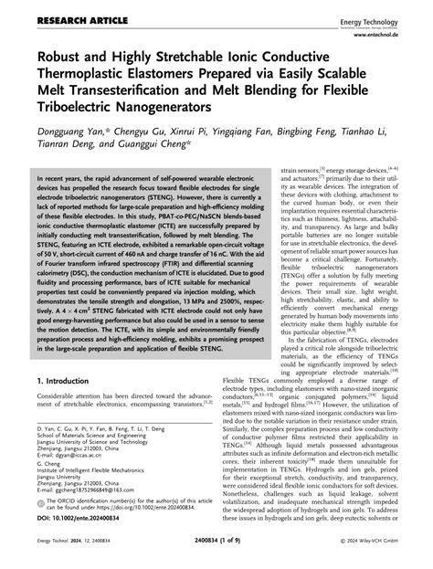 Robust And Highly Stretchable Ionic Conductive Thermoplastic Elastomers