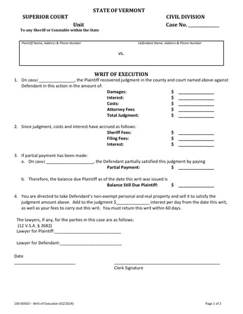 Writ Of Execution Form Templates PDF Download Fill And Print For Free Templateroller