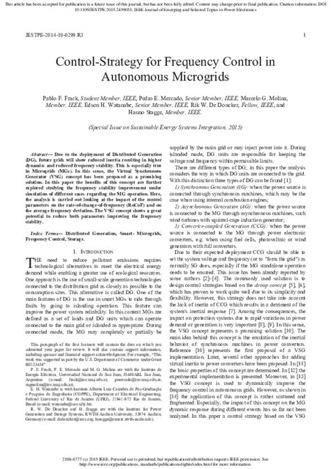 pdf control strategy for frequency control in autonomous microgrids