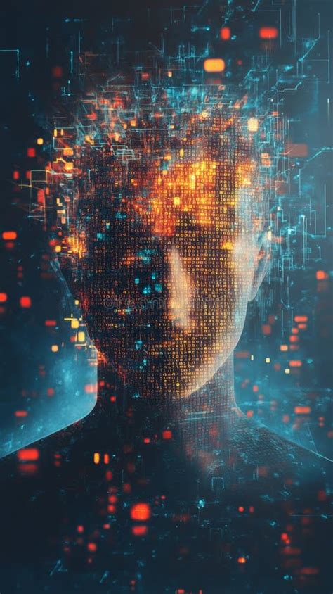 Monochrome Digital Head Made Of Binary Code Representing Cyber Security Data Encryption And