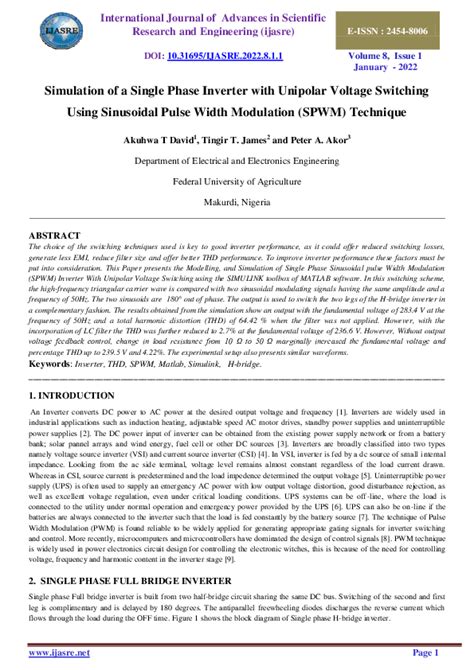 Pdf Simulation Of A Single Phase Inverter With Unipolar Voltage
