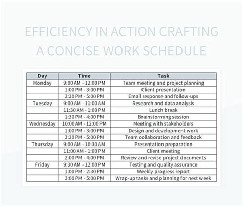 Efficiency In Action Crafting A Concise Work Schedule Excel Template And Google Sheets File For
