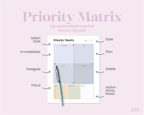 Priority Matrix Printable Template Eisenhover Decision Matrix Daily