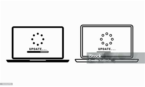 랩톱 화면에서 프로세스를 로드합니다 새 소프트웨어 운영 체제 지원을 설치합니다 시스템 업데이트 및 업그레이드 설계 개념 컴퓨터 소프트웨어에 대한 스톡 벡터 아트 및 기타