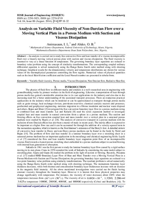Pdf Analysis On Variable Fluid Viscosity Of Non Darcian Flow Over A