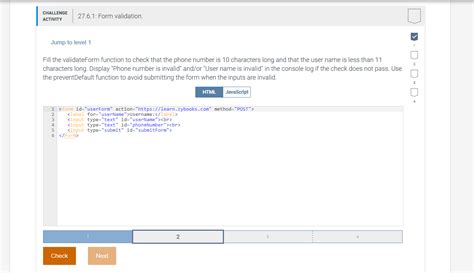 Solved Challenge Activity 2761 Form Validation Jump To