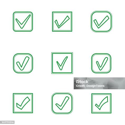 Ilustración De Iconos De Marcas De Verificación Verdes Estilo Plano