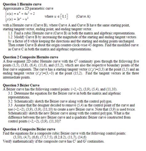 solved question 1 hermite curve approximate a 2d parametric