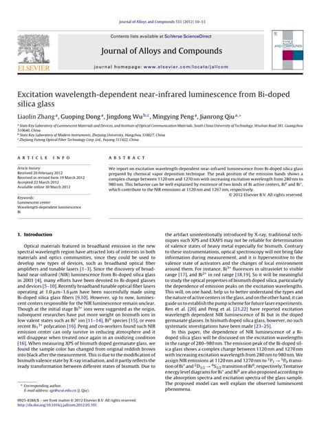 Pdf Excitation Wavelength Dependent Near Infrared Luminescence From Bi Doped Silica Glass