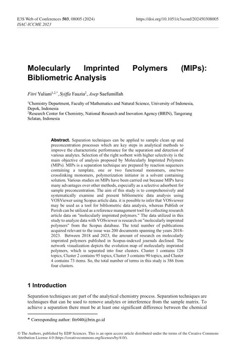 Pdf Molecularly Imprinted Polymers Mips Bibliometric Analysis