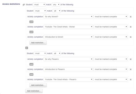 Using Restrict Access MoodleDocs