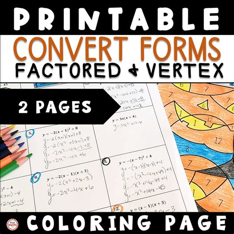 Halloween Quadratic Functions Standard Form Vertex Factored Coloring