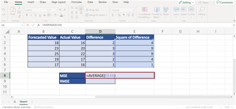 how to calculate root mean square error in excel sheetaki