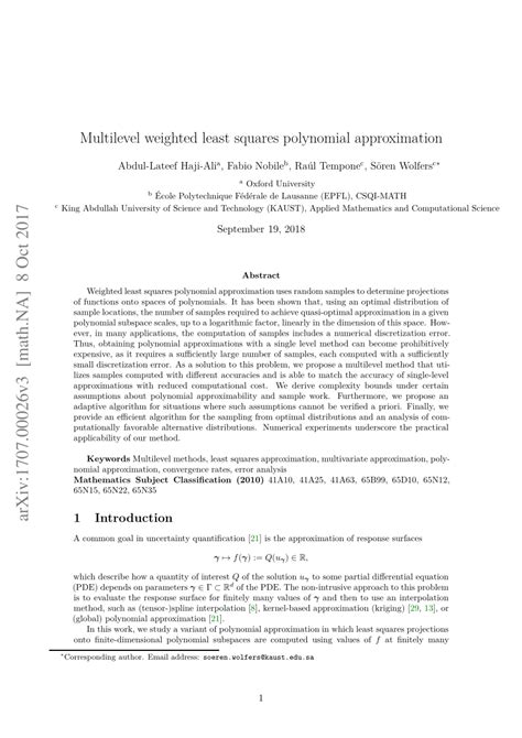 PDF Multilevel Weighted Least Squares Polynomial Approximation