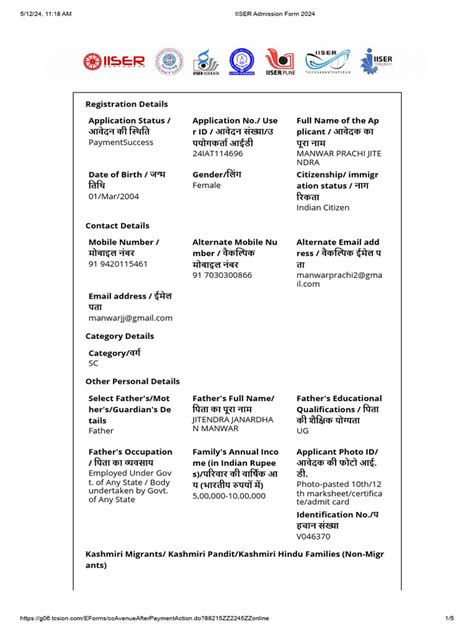 Iiser Admission Form 2024 Pdf