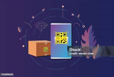 익스프레스 박스 현금 거래 없음을 수신하기 위해 휴대 전화에서 Qr 코드를 스캔 Qr코드에 대한 스톡 벡터 아트 및 기타 이미지