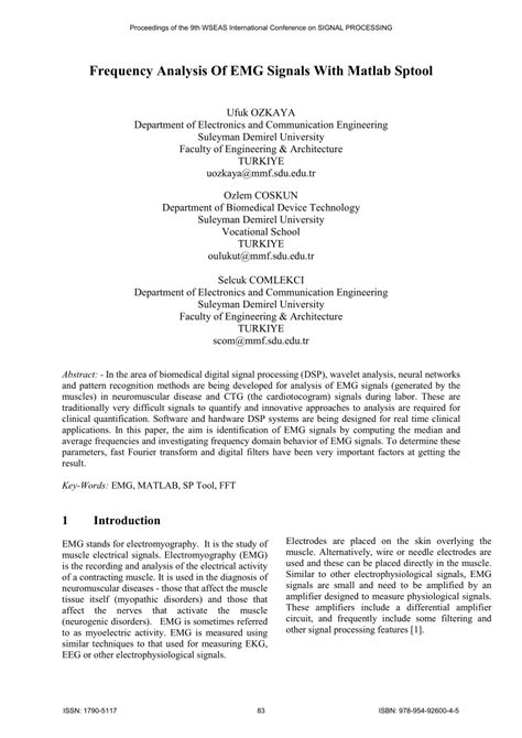 Pdf Frequency Analysis Of Emg Signals With Matlab Sptool