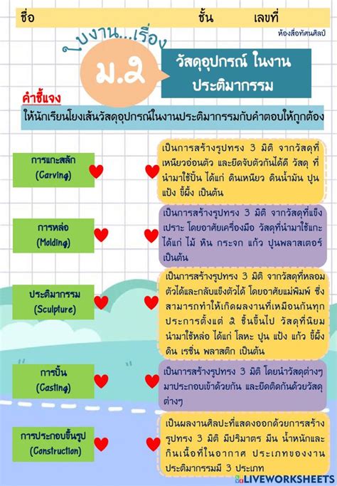 Ejercicio De ใบงานวัสดุอุปกรณ์ในงานประติมากรรม การสอน