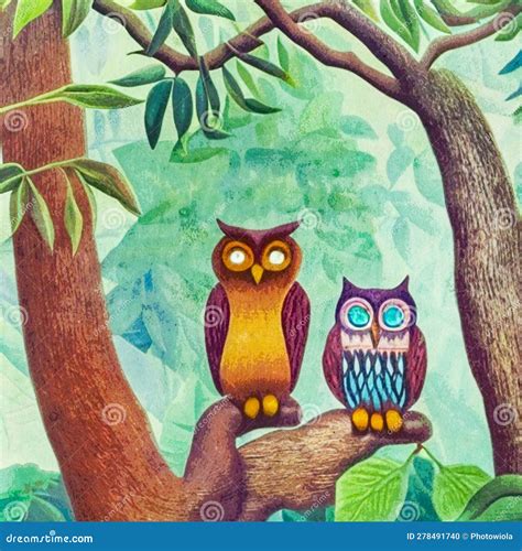 Owl Watercolor Painting Botanical Illustration For Printing