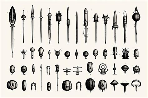 Ancient Small Objects Black And White Tones Flat Style Illustration