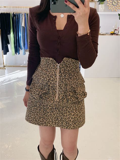 하이웨스트 앞지퍼 호피 레오파드 건방 밴딩 미니스커트 에이블리