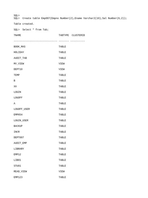 9th Oct Sql Practise Pdf