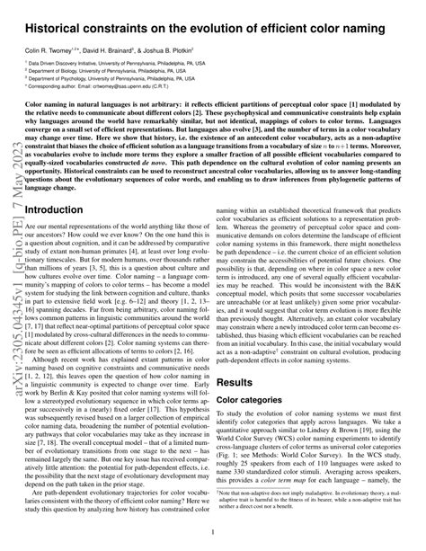 Pdf Historical Constraints On The Evolution Of Efficient Color Naming